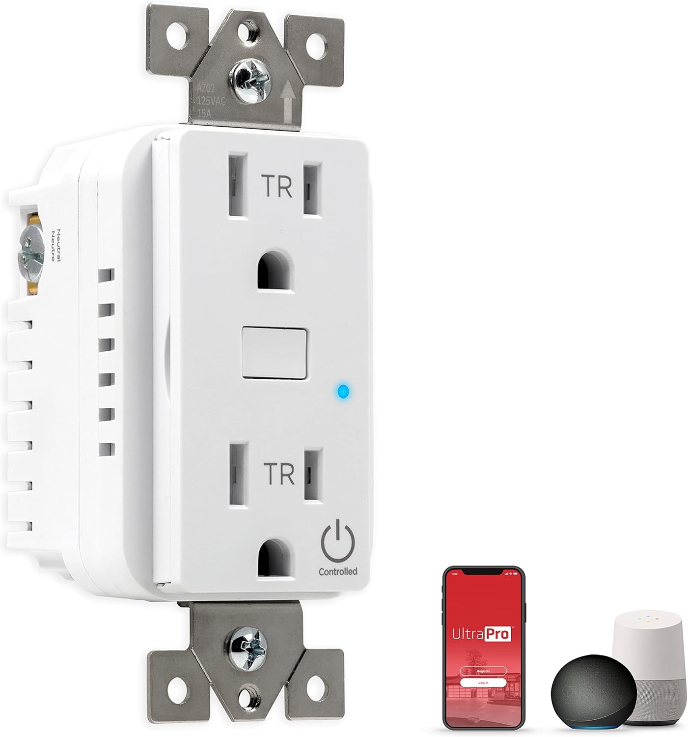 UltraPro in-Wall Smart Outlet, Receptacle, 2.4 GHz Wi-Fi, No Hub ...