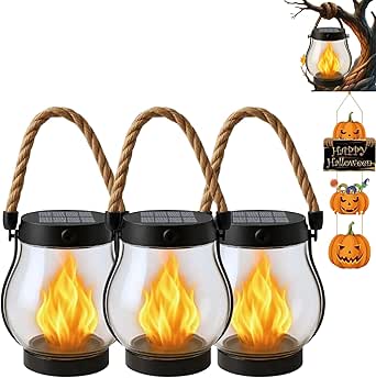 Amazon.com: Solar Lantern Outdoor Lights, Flickering LED with Hemp Rope ...