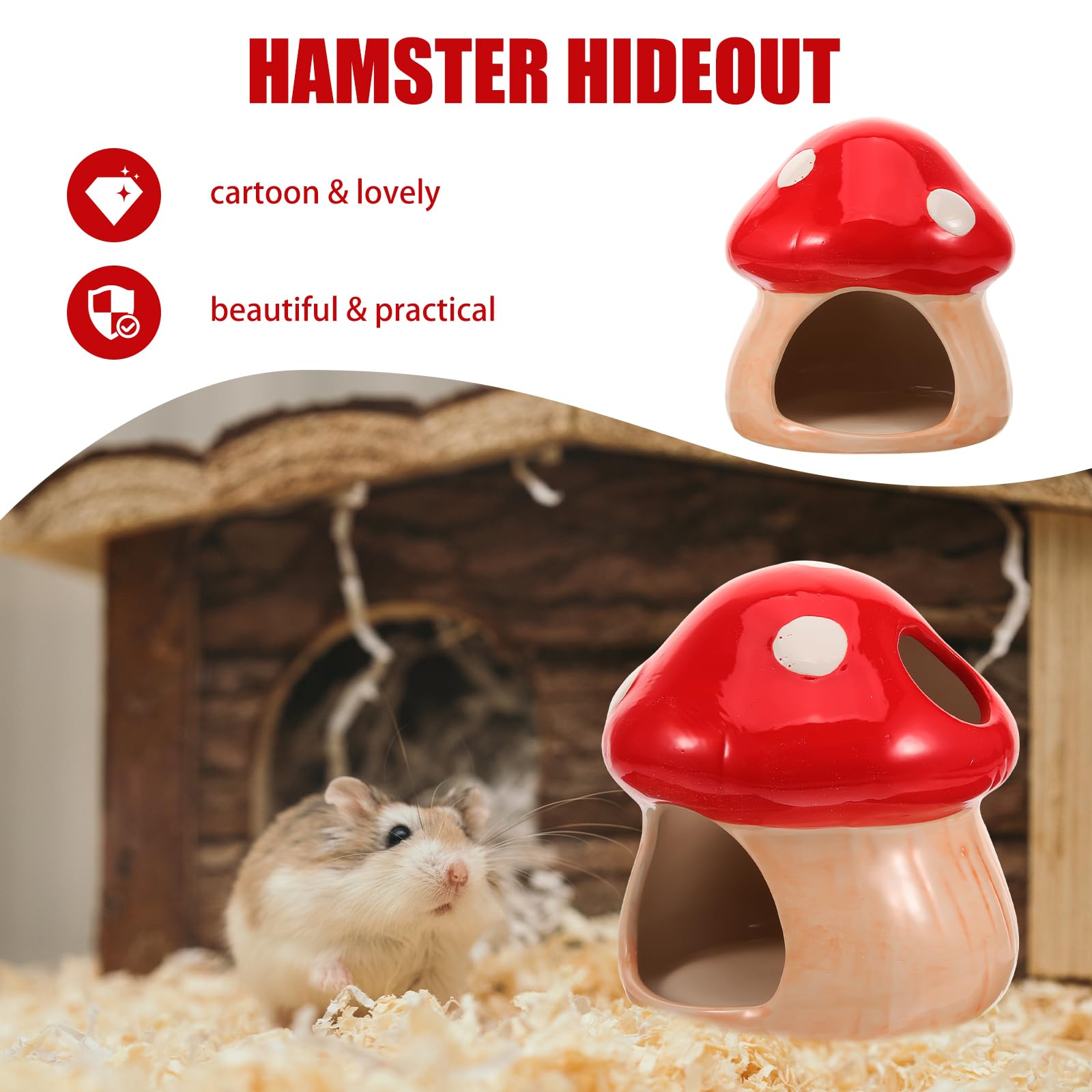 POPETPOP Ceramic Hamster Hideout Mushroom Shape Pet Hideout Hamster ...