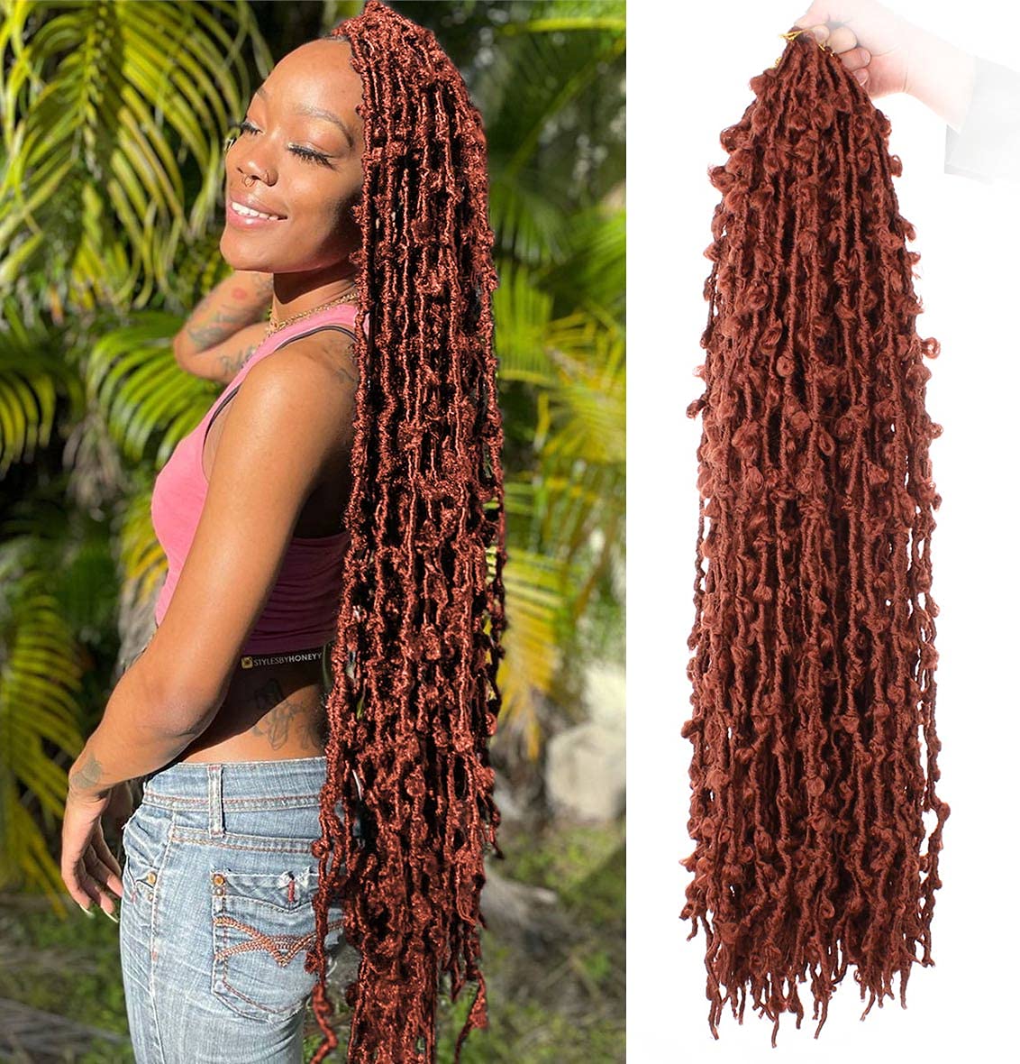 Buy ZRQ Butterfly Locs Crochet Hair 36 Inch Copper Red Faux Locs ...