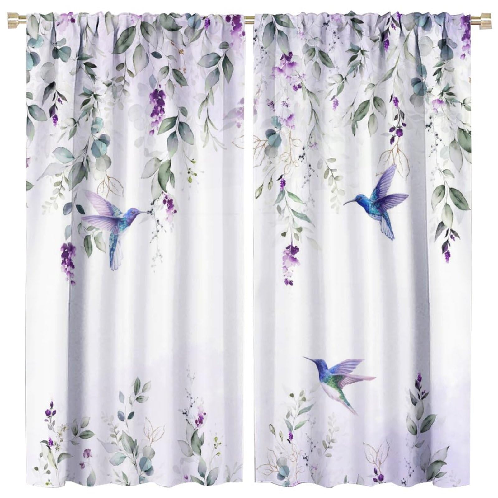 Amazon.com: Rustic Purple Eucalyptus Hummingbird Curtains,Watercolor ...