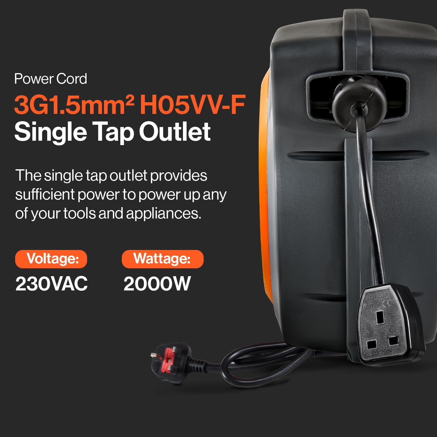 Power Extension Cord Retractable Reel Australian 15m 240v