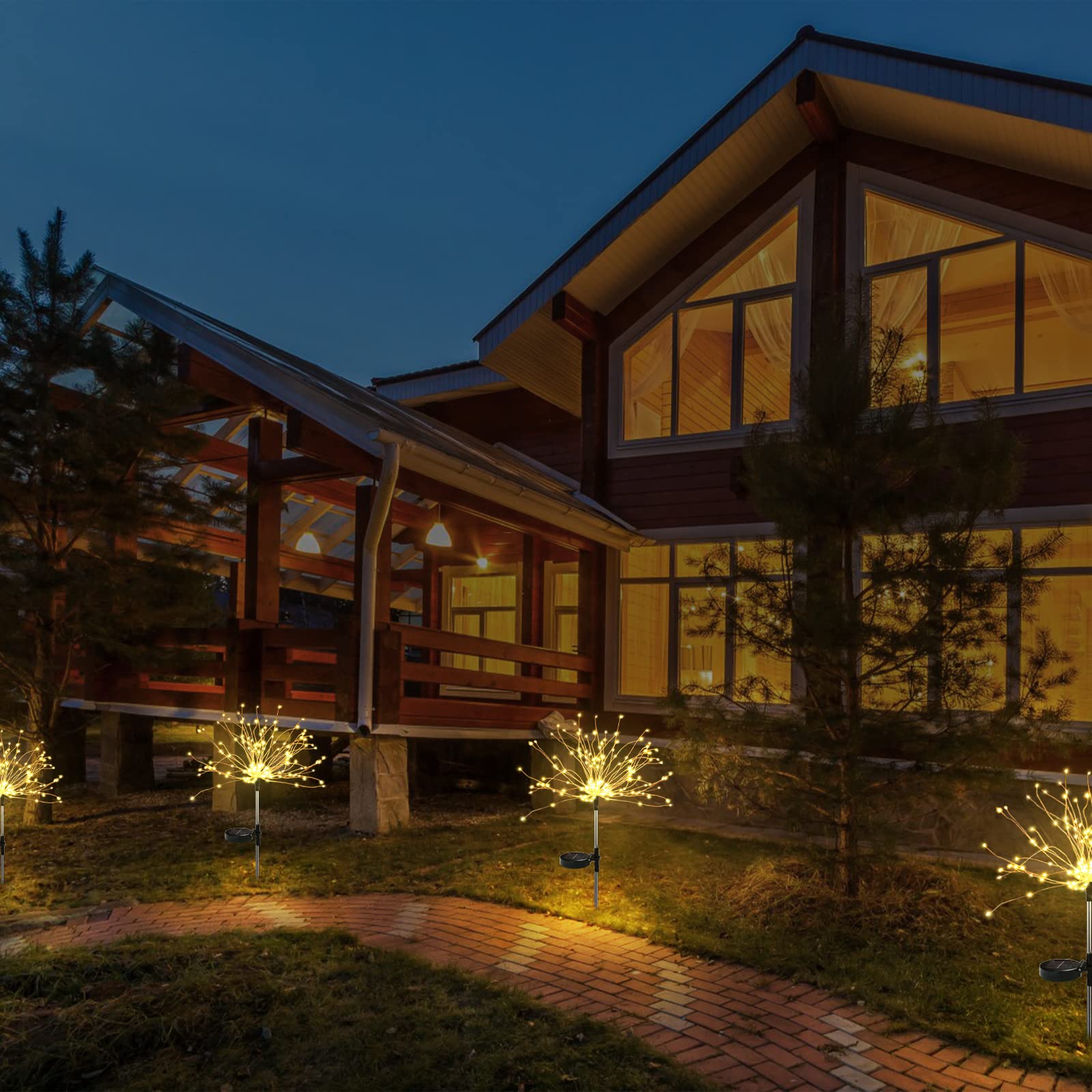 Honche Solar Garden Lights Outdoor Waterproof, LED Firefly Starburst ...