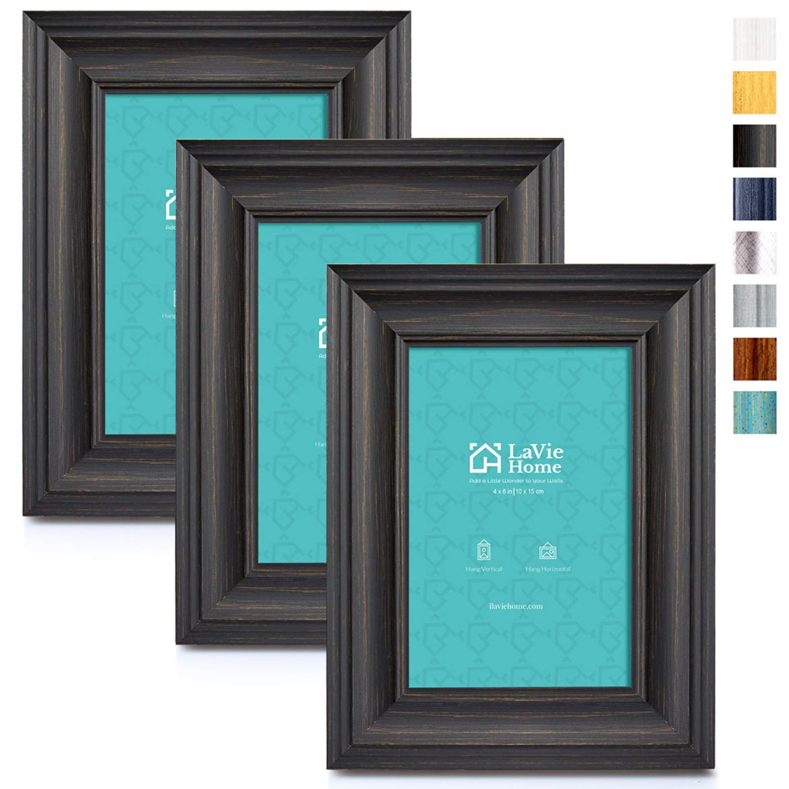 Snapklik.com : LaVie Home 4x6 Picture Frames (3 Pack, Black Wood Grain ...