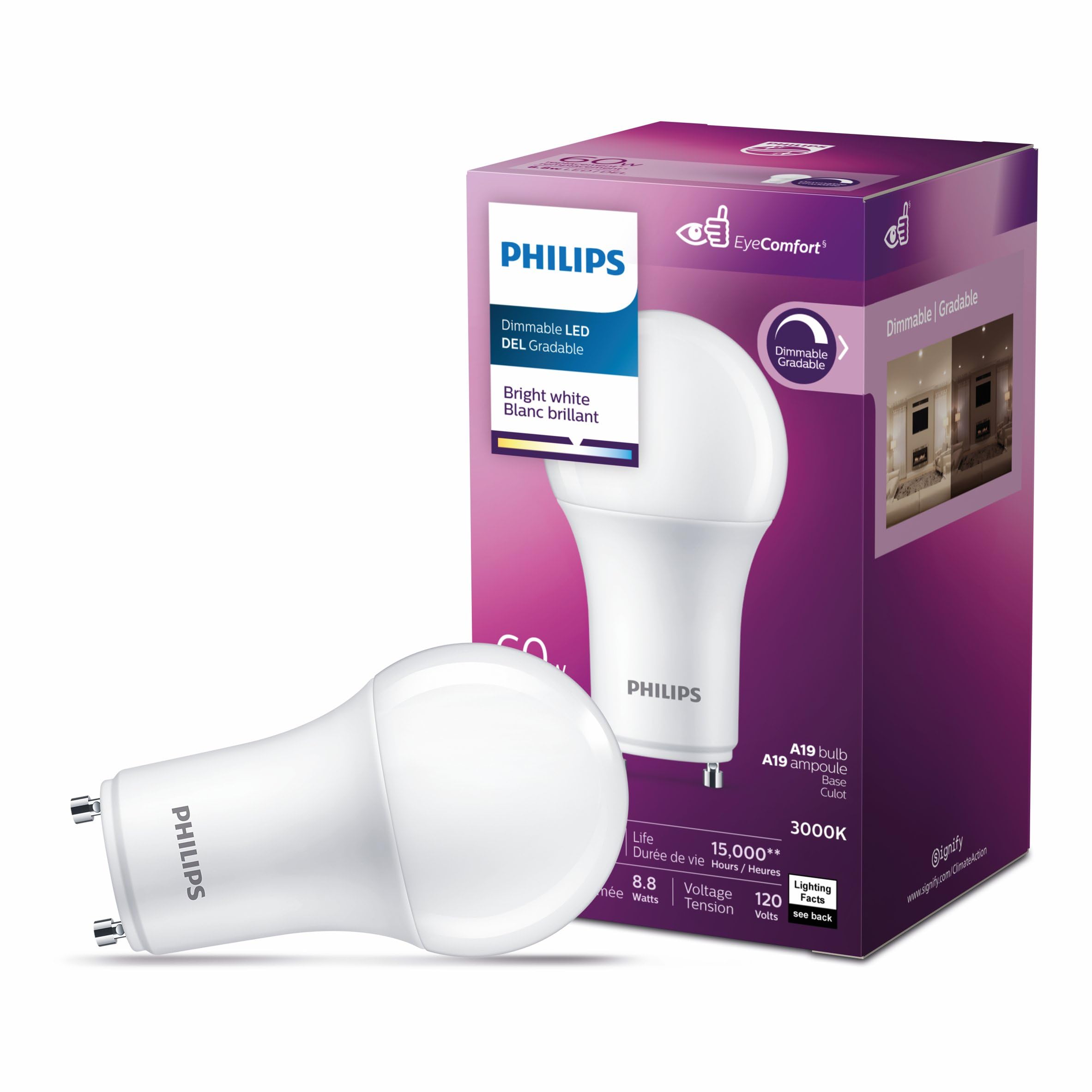 Philips LED 60W A19 GU24 Bright White Bulb, LED Bulbs - Amazon Canada