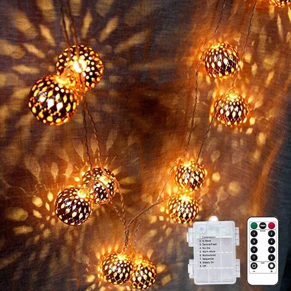 Amazon.com : LOGUIDE Moroccan String Lights,Big Metal Globe String ...