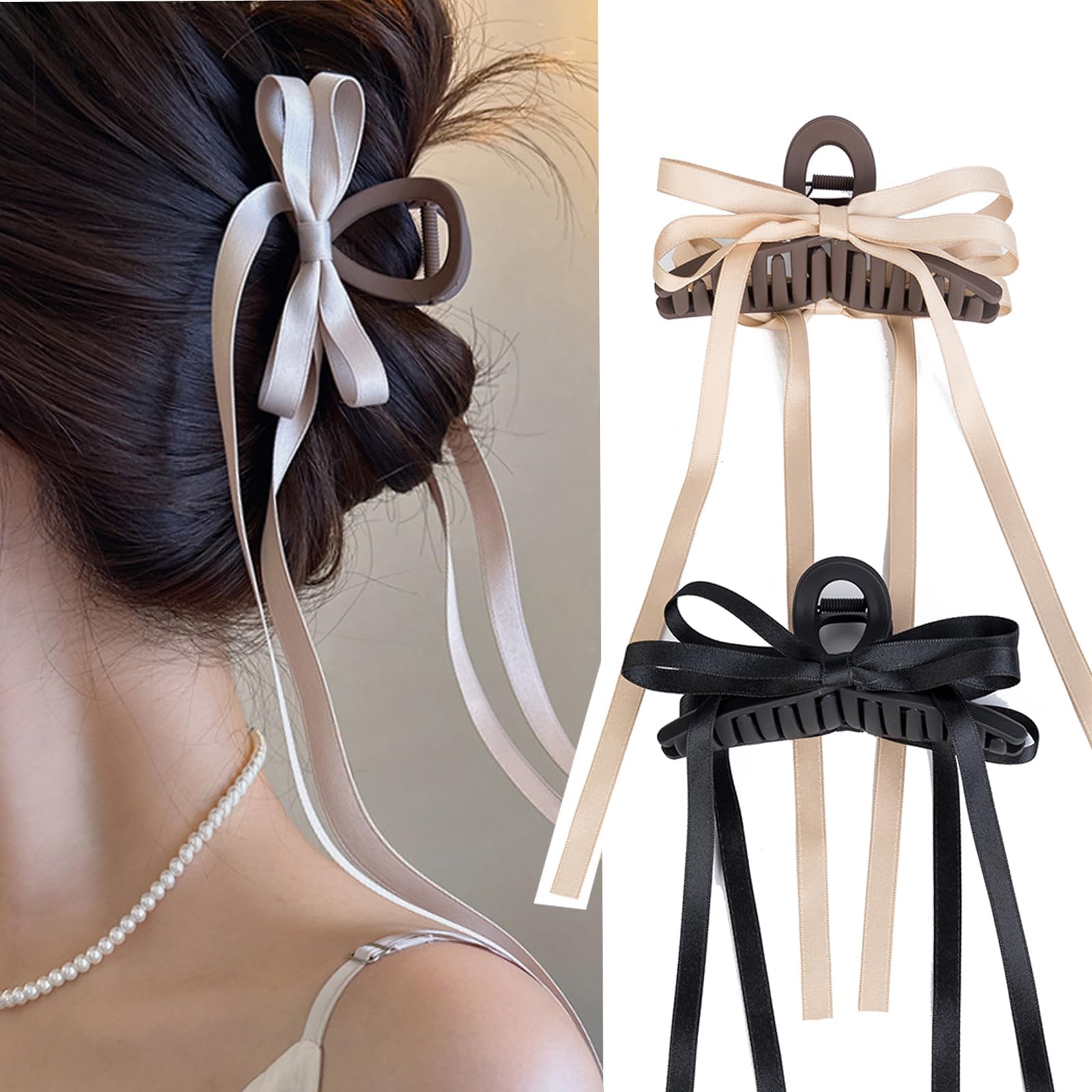 Amazon.com : Agirlvct 2 Pack Bow Hair Clips with Long Tail, 5 inch ...