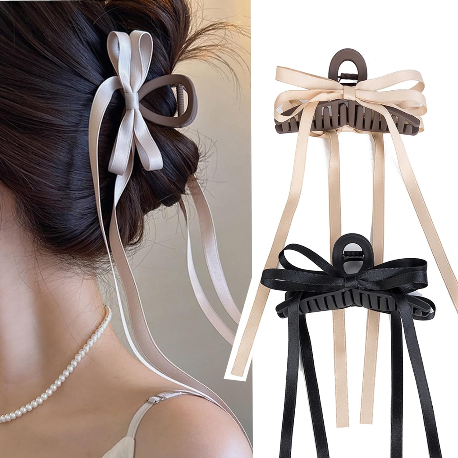 Amazon.com : Agirlvct 2 Pack Bow Hair Clips with Long Tail, 5 inch ...