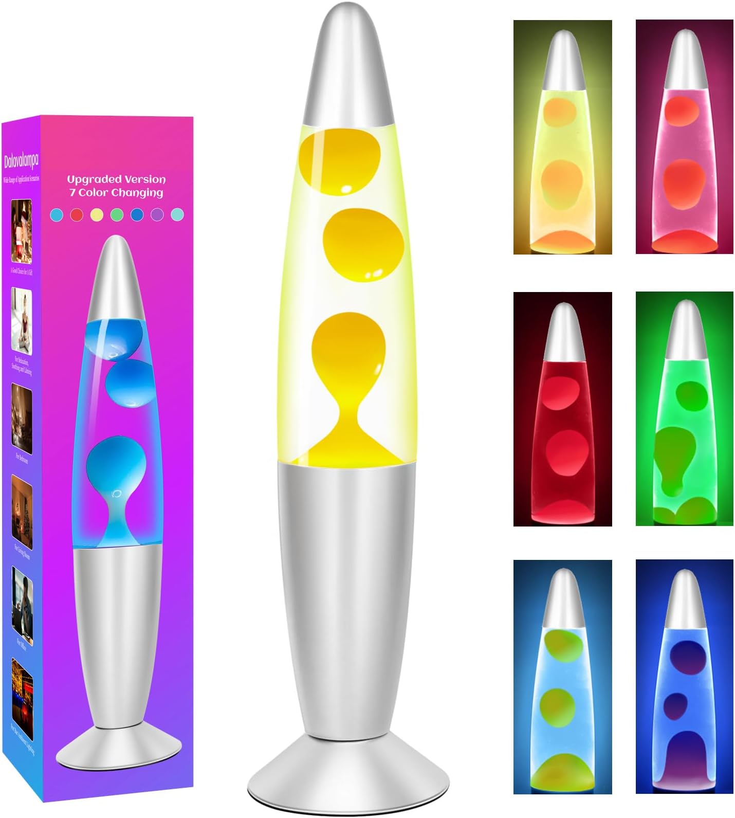 Dalavalampa 7 Color Changing Liquid Motion Lamp, 13" Yellow Magma Lamp ...