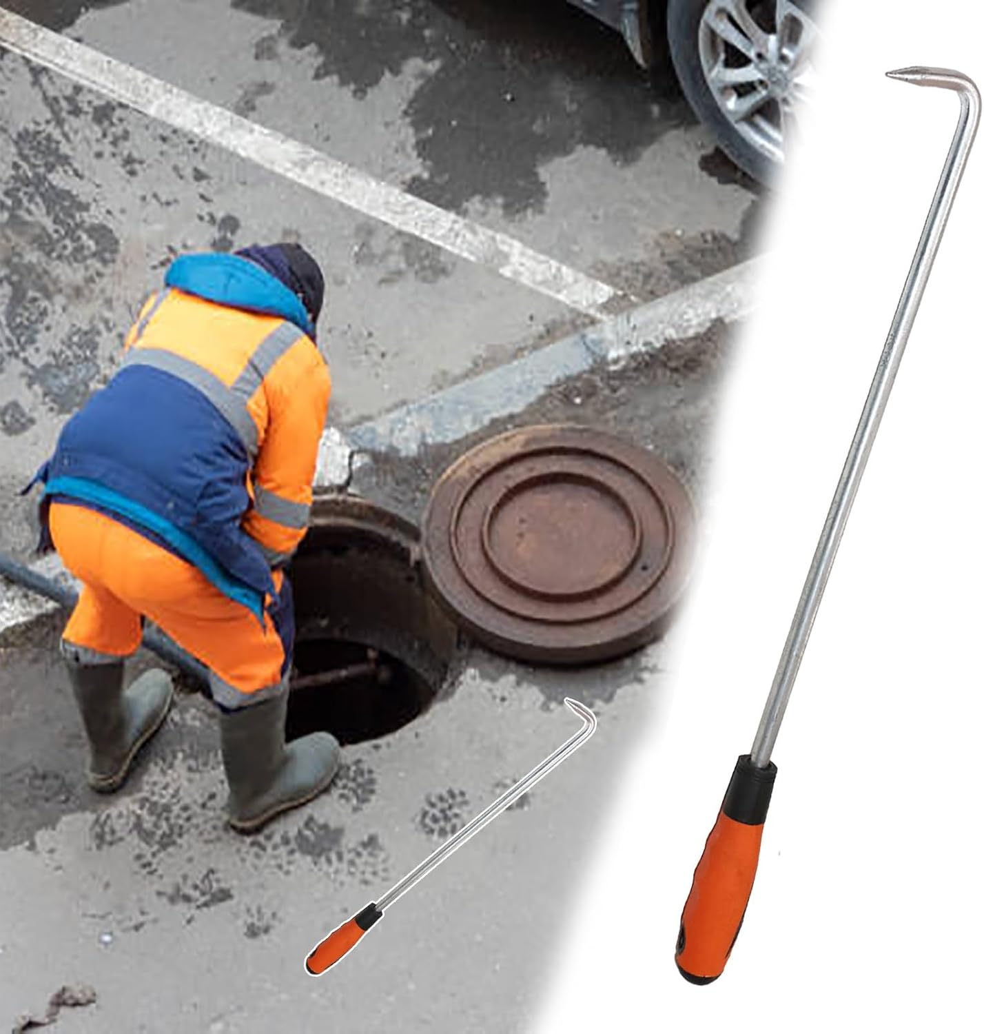 Amazon.com: TREGOO Metal Manhole Cover Lifter Hook Tool, Leverage Pulp ...