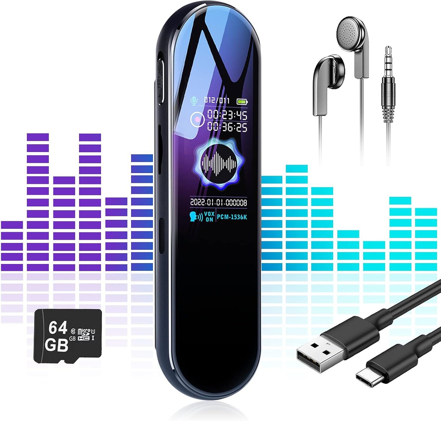 JKUSS 64GB Digital Voice Recorder with Playback MP3 Player (BLACK ...