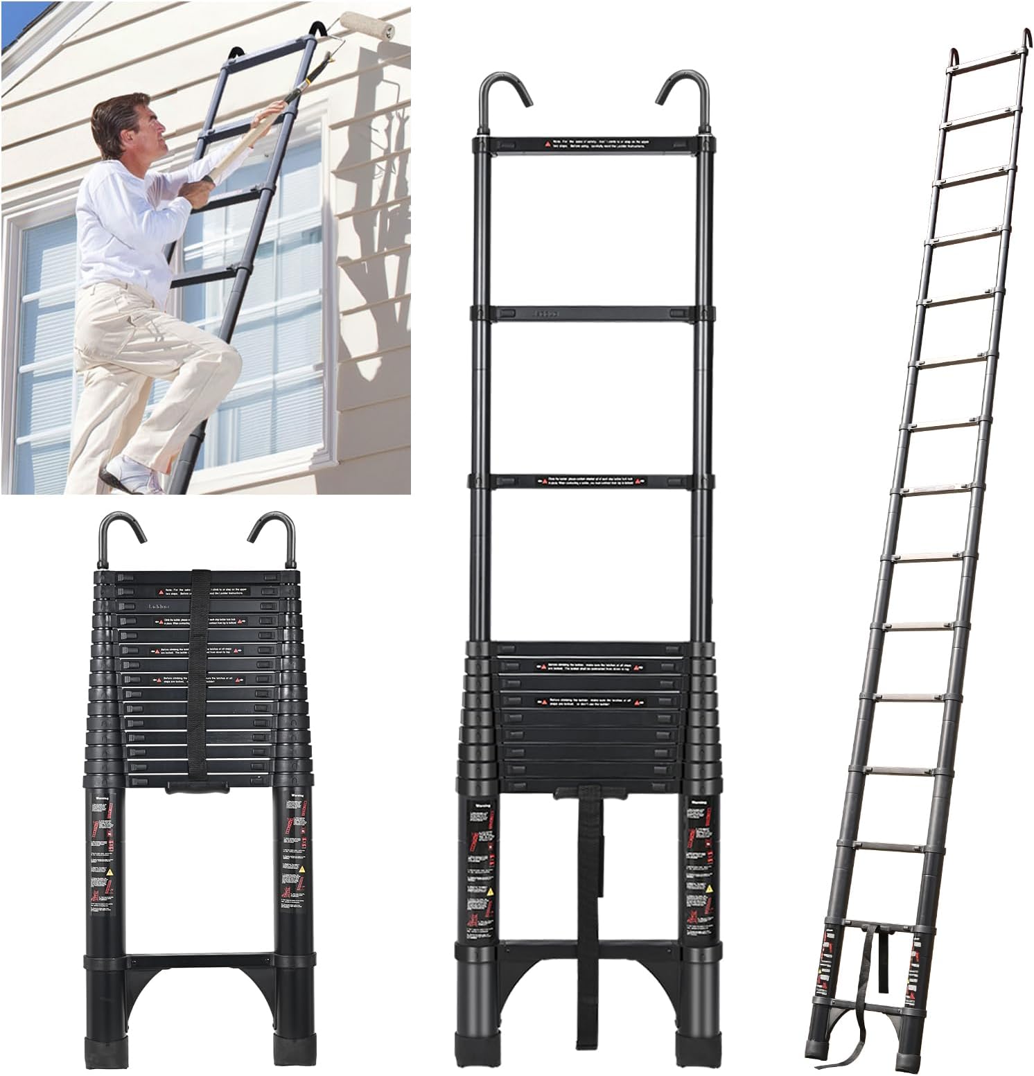 Jiahe 16.5fT/5M Aluminum Telescoping Extension Ladder Portable Multi ...