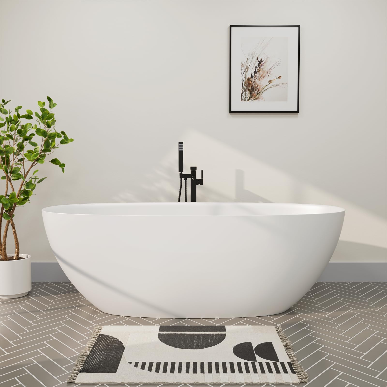 GIVINGTREE 65'' Freestanding Solid Surface Resin Stone Bathtub ...