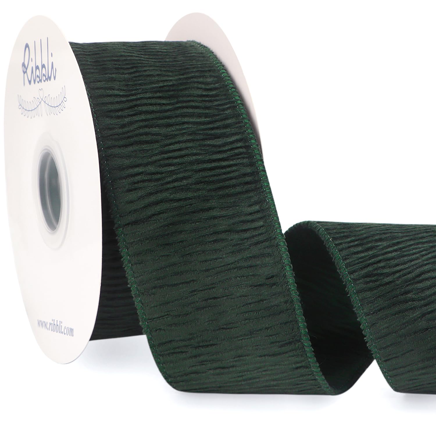 Amazon.com: Ribbli Dark Green Crinkled Velvet Wired Ribbon 2.5 Inch ...