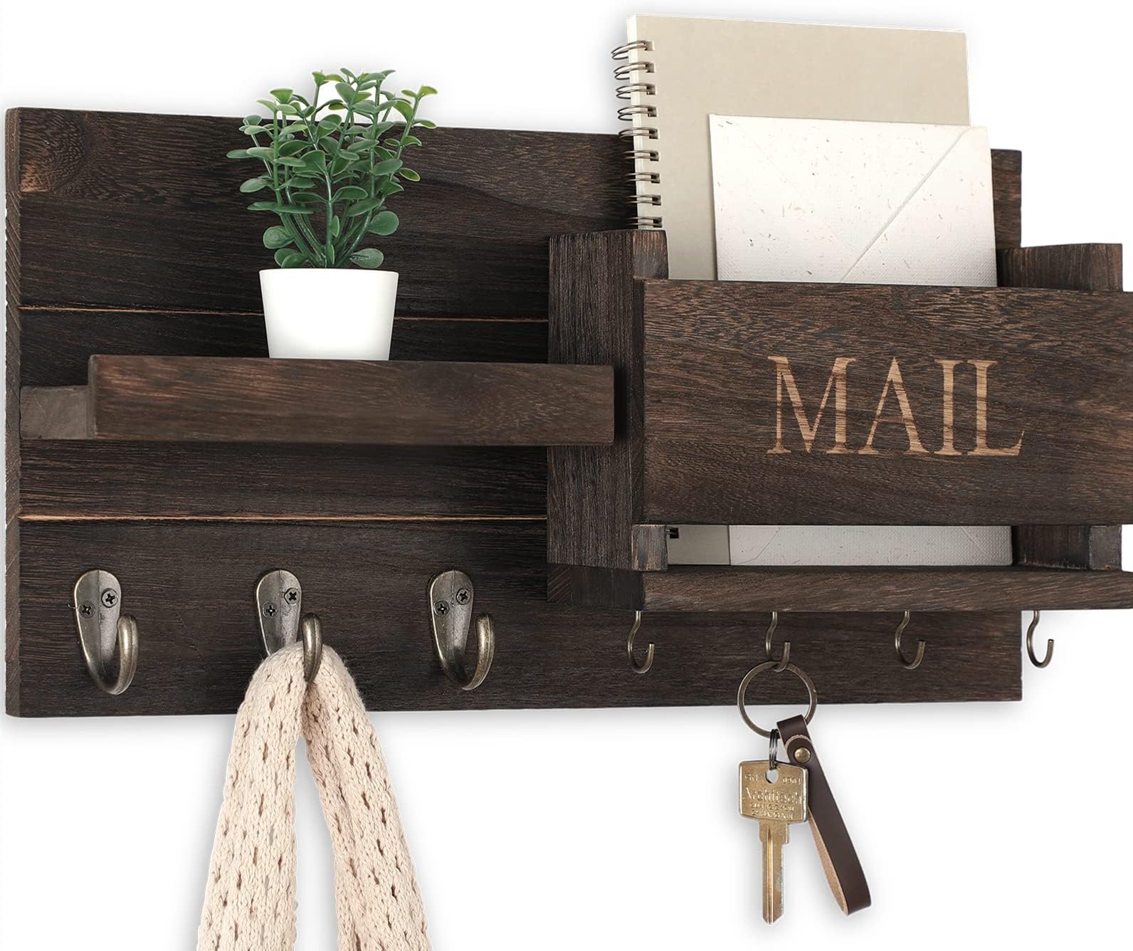 Amazon.com: Key Holder Wall Mount, Mail Organizer with Key Hooks, Solid ...