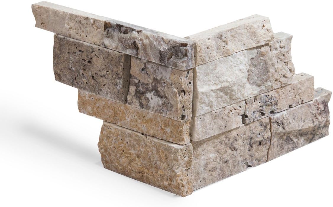 Philadelphia Travertine Stacked Ledger Wall Panel Tile Corner, Split ...