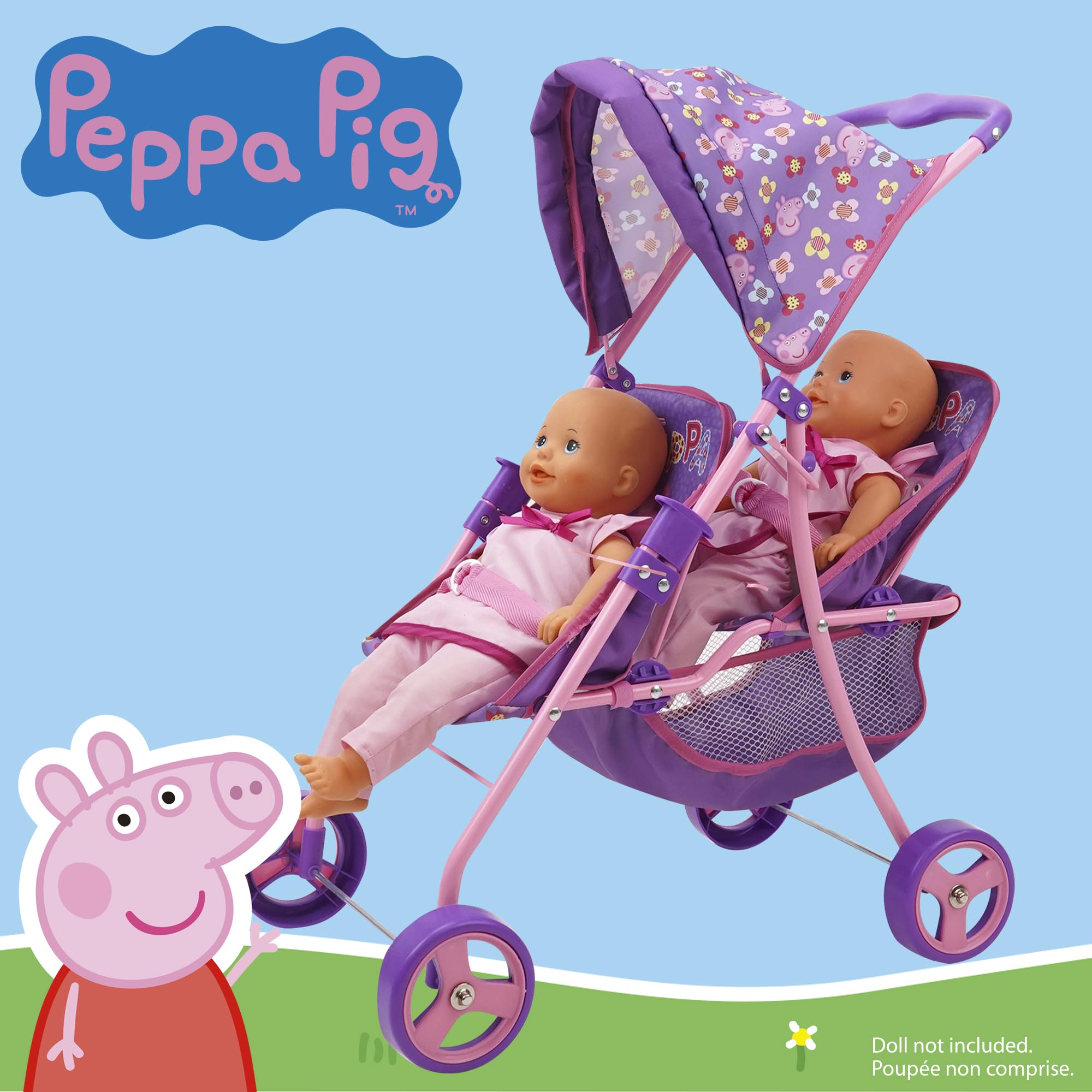 Snapklik.com : Doll Twin Stroller - Purple, Pink, Flowers - Seats 2 ...