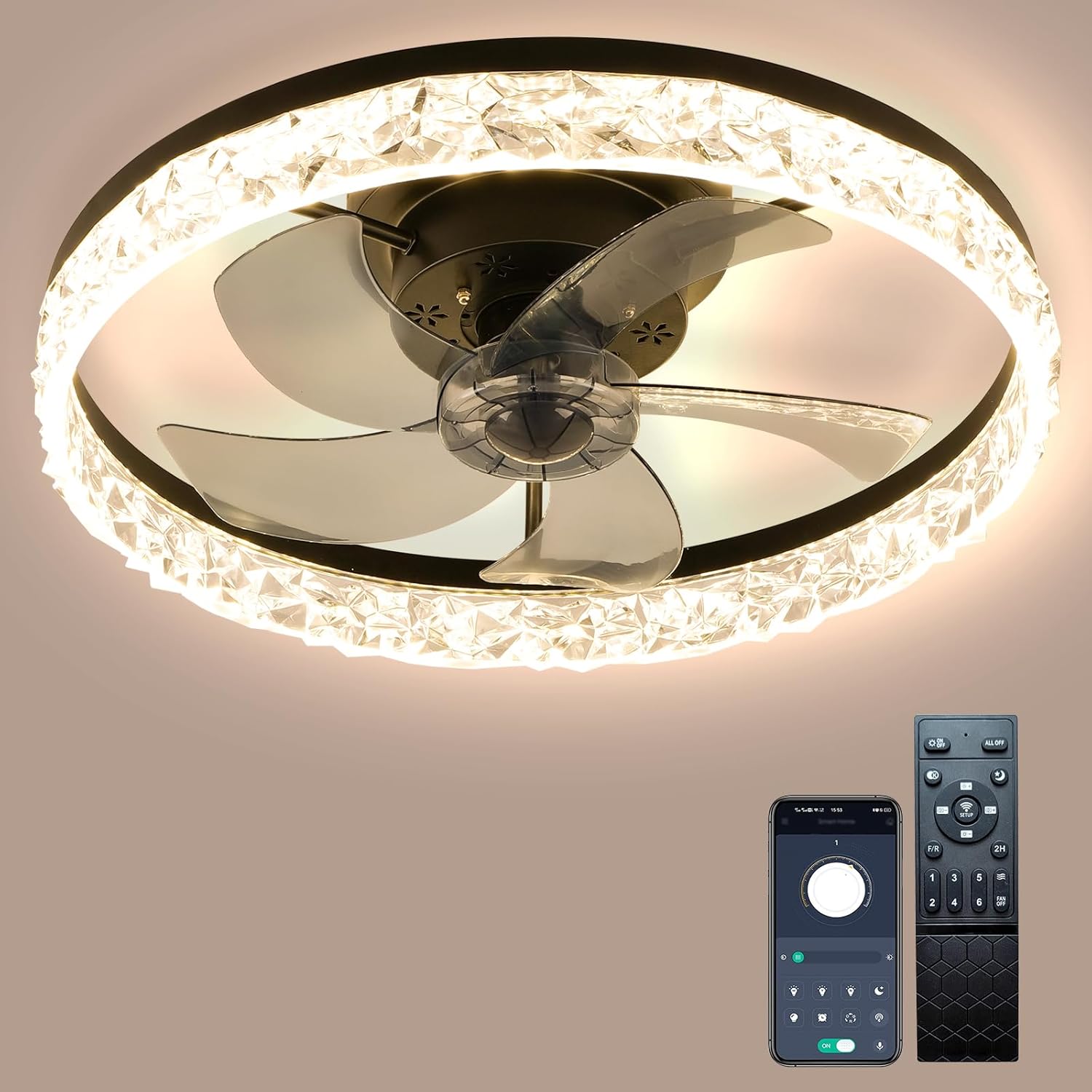 Cainjiazh 20" Low Profile Ceiling Fan with Light Modern Fandelier ...