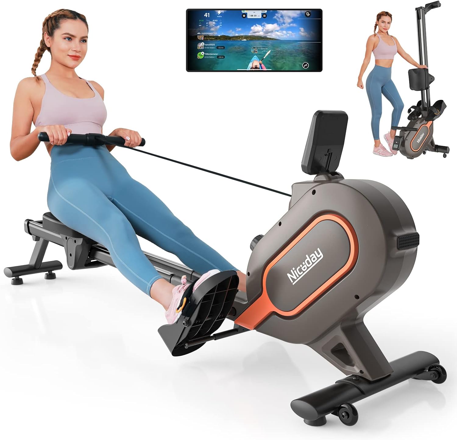Niceday Rowing Machine, Magnetic & Hydraulic Rower Machine with 16 ...