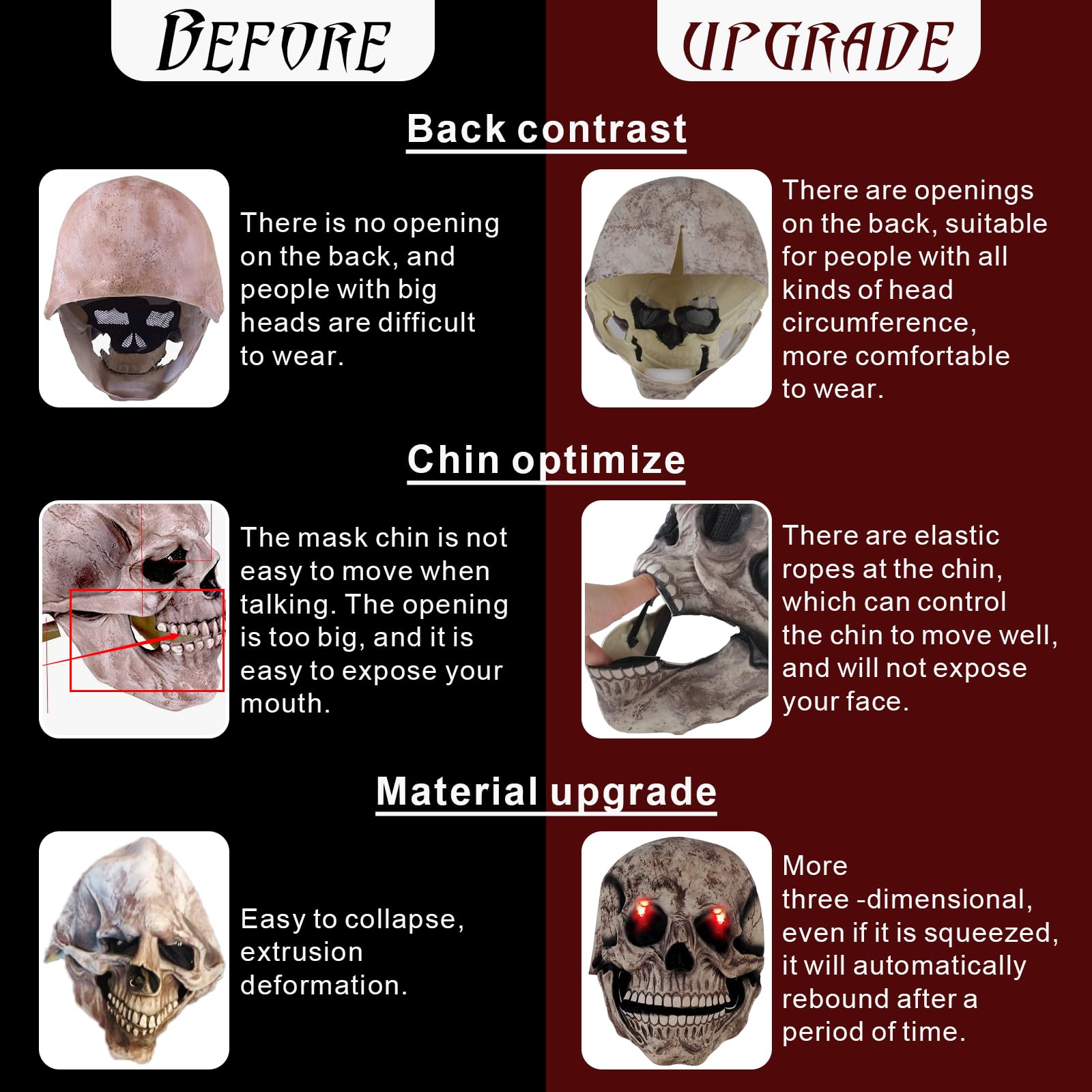 POWTHON Halloween Skull Mask Horror Mask With Movable Jaw & Glowing Eye ...