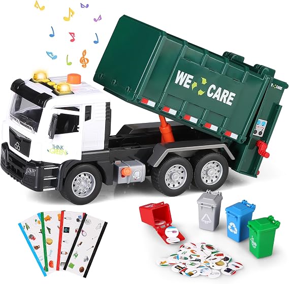 kramow Garbage Truck Toys with Sound and Light, Friction-Powered Trash ...