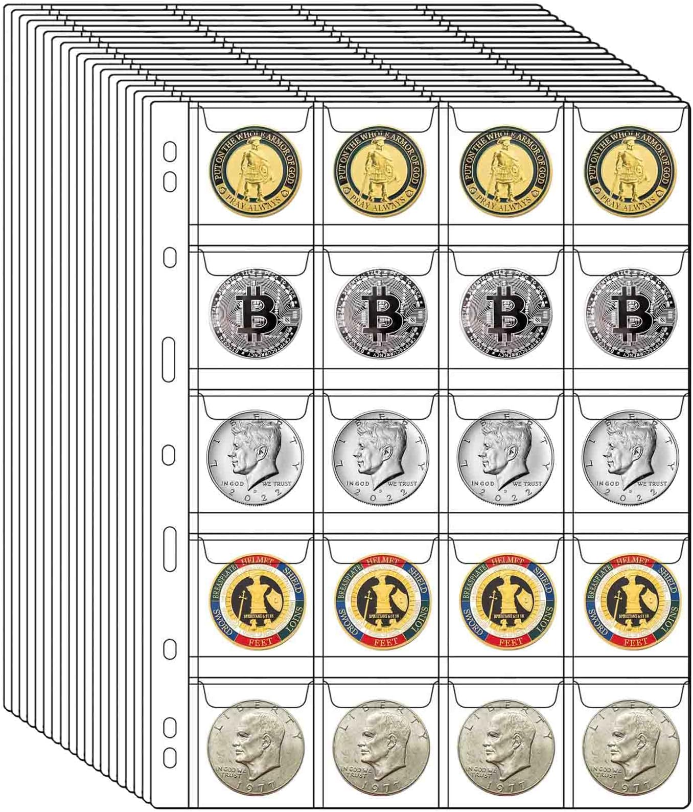 Amazon.com : 20 Sheets Coin Collection Supplies Pages, Standard 9-Holes ...