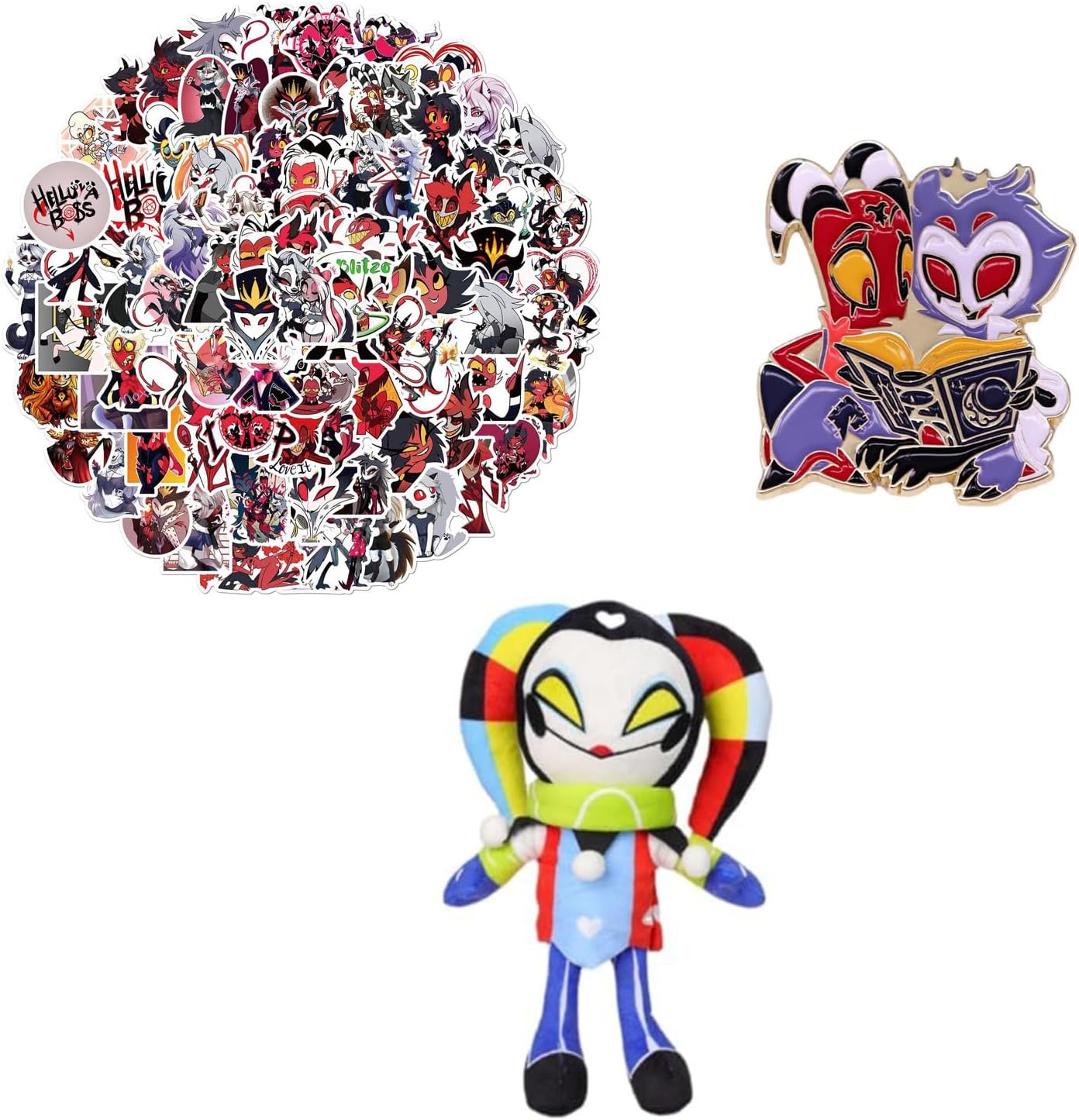MayDee Helluva Boss 100pcs Stickers, Badge, 11.8in Plush Toy for Fans ...