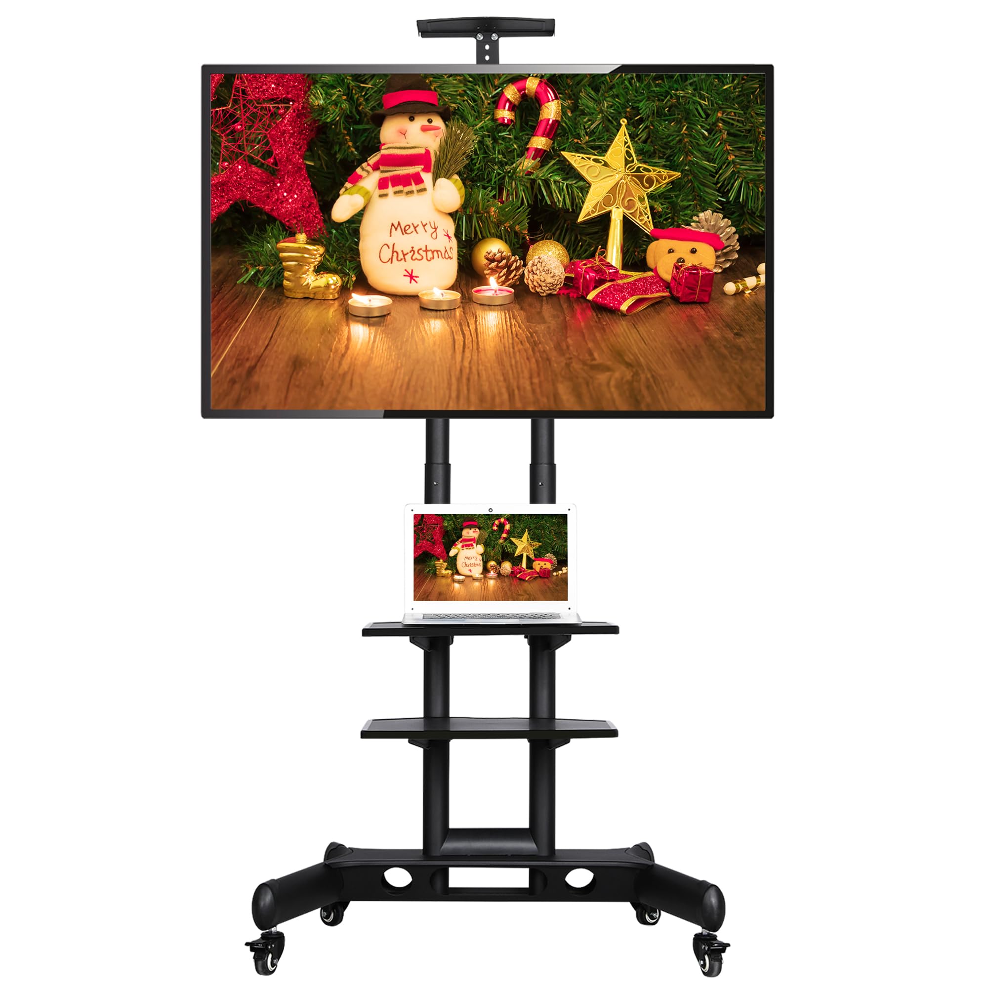 Buy Yaheetech Mobile TV Stand on Wheels with 3-Tier Shelves, Height ...