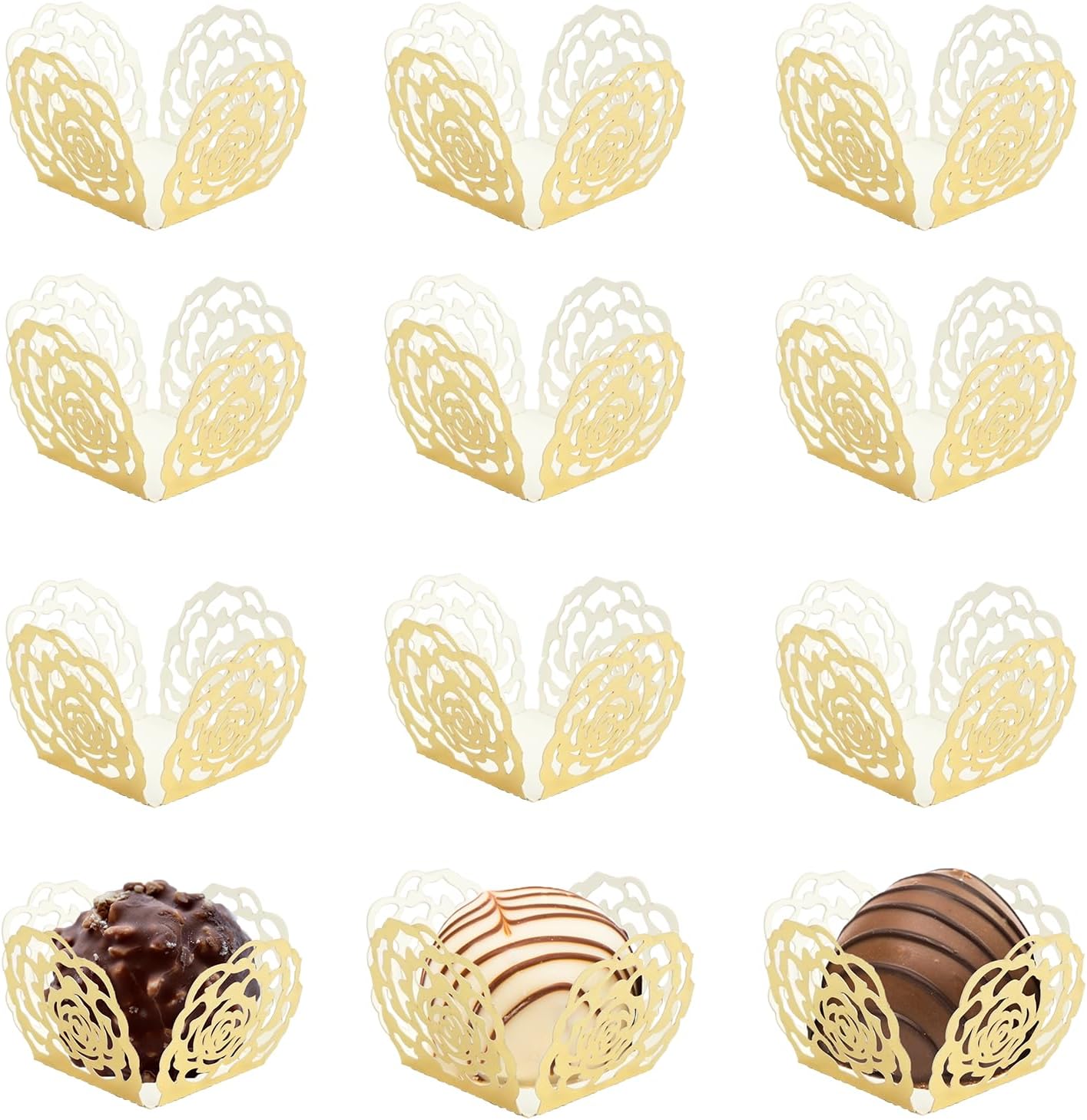 50Pcs Chocolate Truffle Wrappers Paper, Mini Hollow Gold Foil Chocolate ...