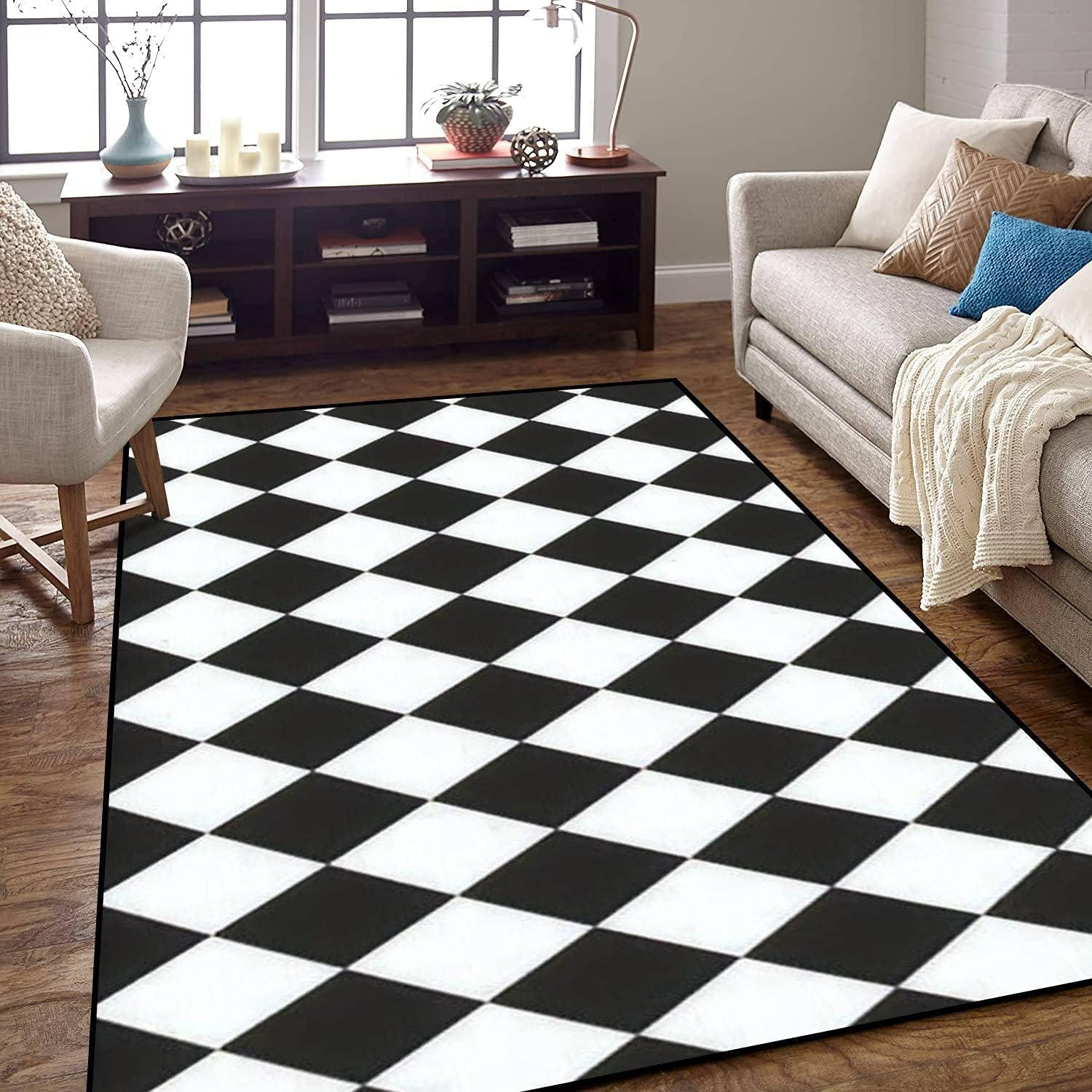 Amazon.com: Black and White Area Rugs, Diamond Shape Pattern Background ...