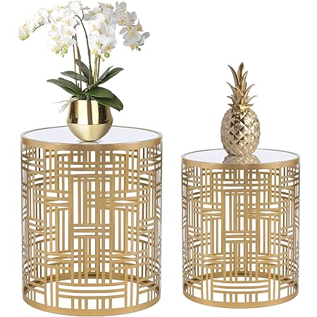 Amazon.com: Homebeez End Tables Set of 2, Gold Nesting Side Coffee ...