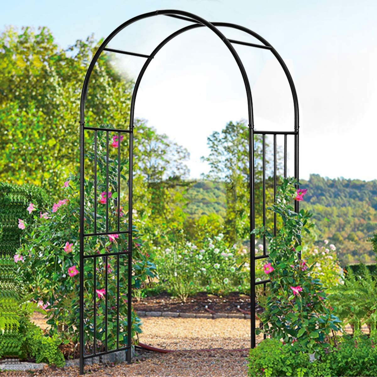 COSTWAY Garden Arch with Metal Frame, Decoration Trellis Stand for Rose ...