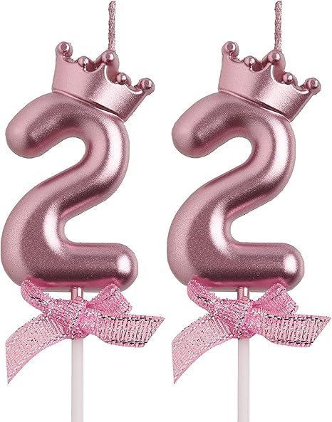 Amazon.com: AOOLADA 22nd Birthday Candles, Rose Gold 22 Year Old Number ...