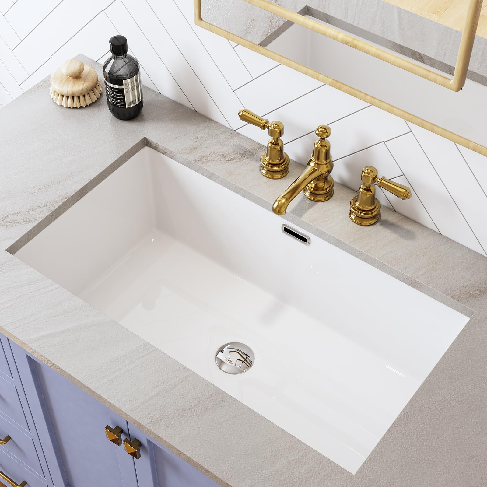 Shallow Undermount Bathroom Sink Rectangular 21" Undermount Ceramic