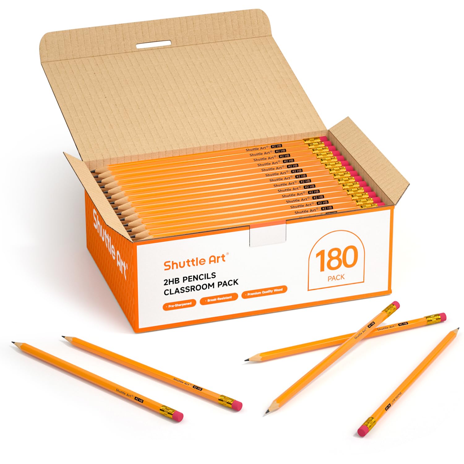 Shuttle Art #2 HB Pencils with Rubbers, 180 Pack Bulk Pencils ...