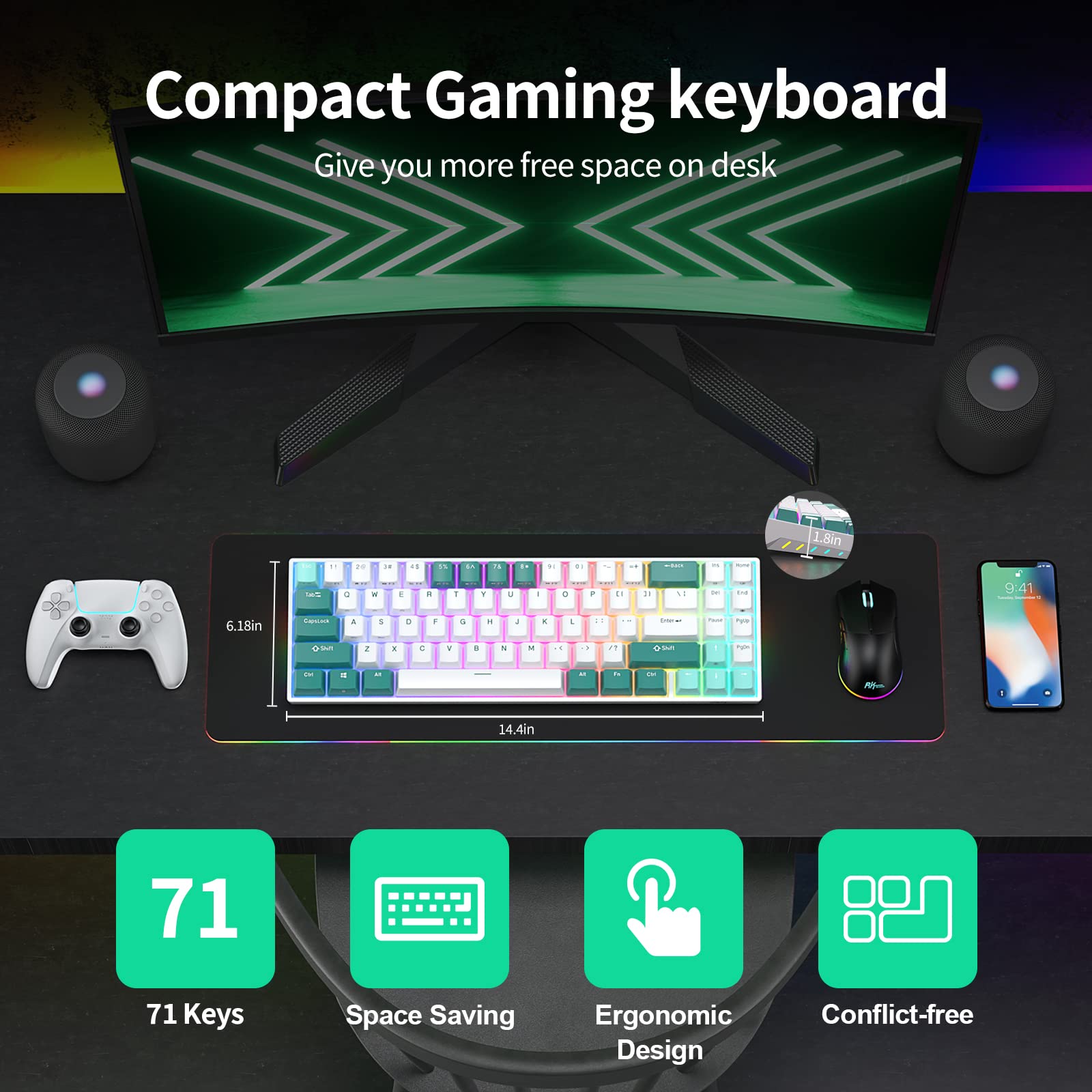 Snapklik.com : RK ROYAL KLUDGE Mechanical Keyboard For Gaming - 71 Keys ...