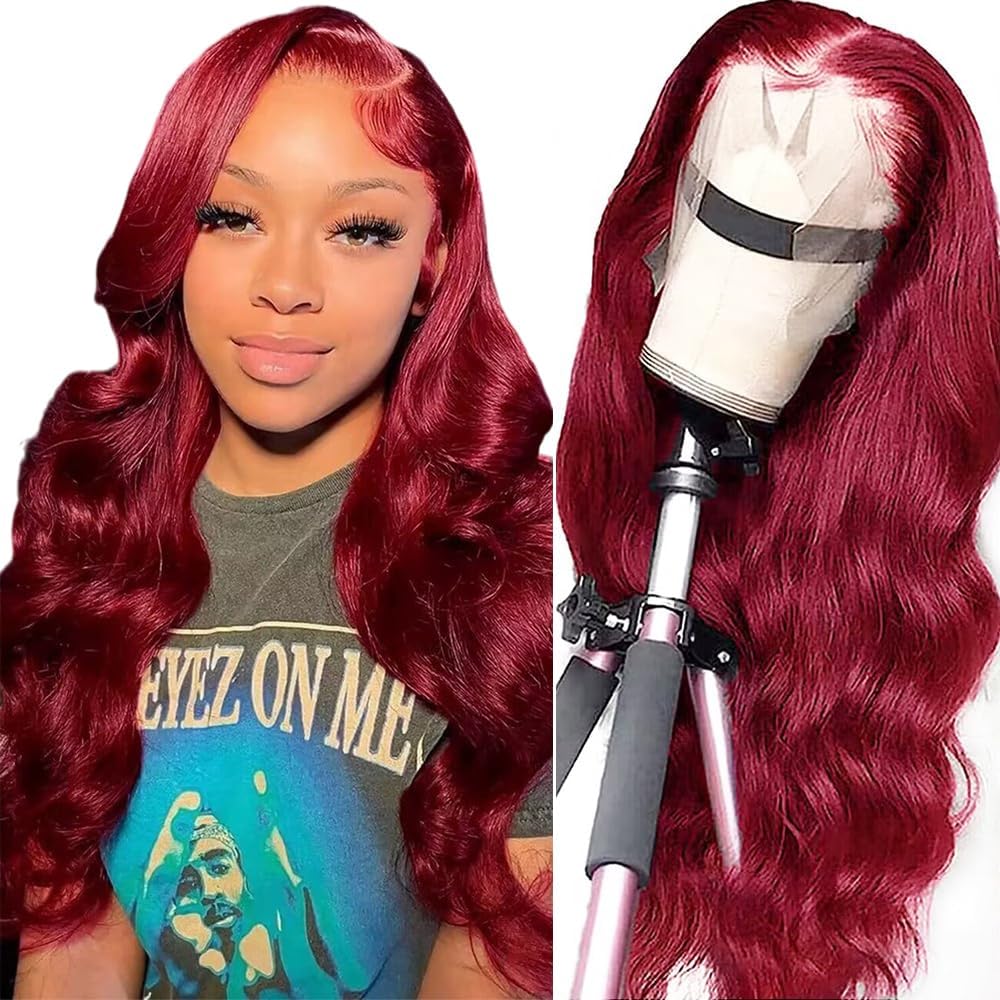 Amazon.com : MUPRETTY 99J Burgundy Lace Front Wigs Human Hair 180% ...