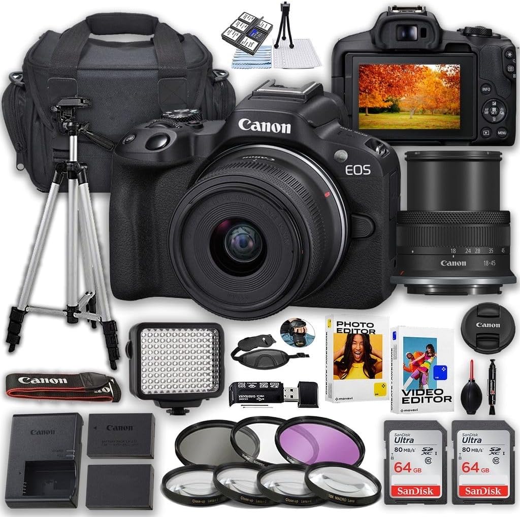 Amazon.com : Canon EOS R50 Mirrorless Camera with 18-45mm Lens + LED ...