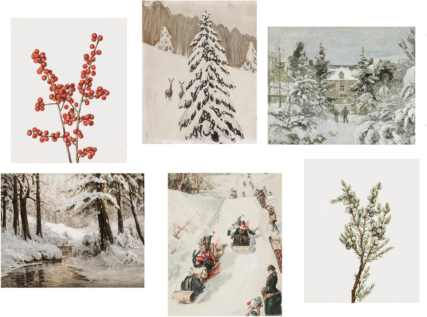 Amazon.com: Canssape Vintage Snowy Posters Decor Set of 6 Winter Sled ...