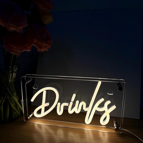 “Drinks” Neon Sign – 11.8x5.9in Warm White LED Bar Light, USB Powered ...