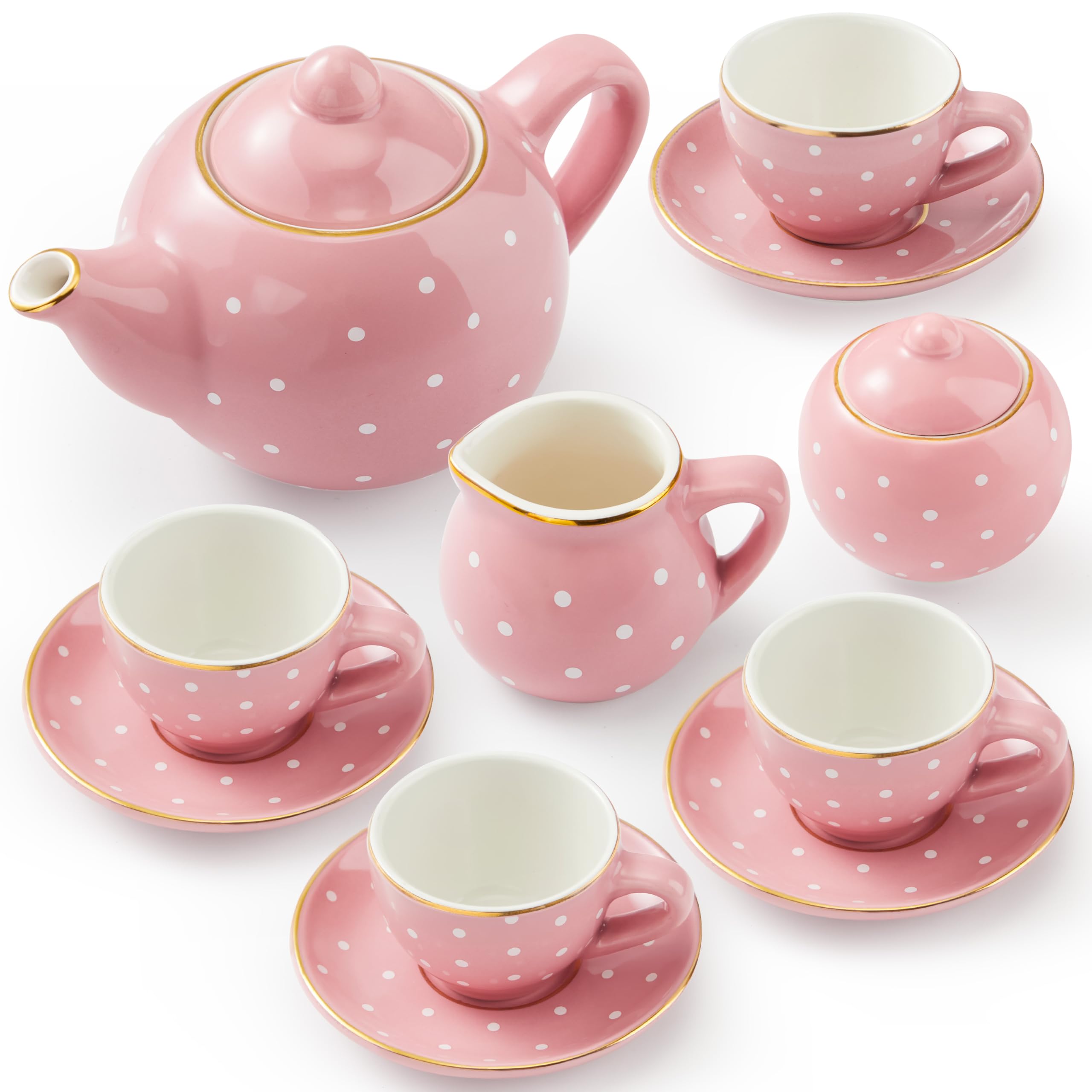 Amazon.com: JOYIN Porcelain Tea Set, 12PCS Pink Tea Party Set, Pretend ...
