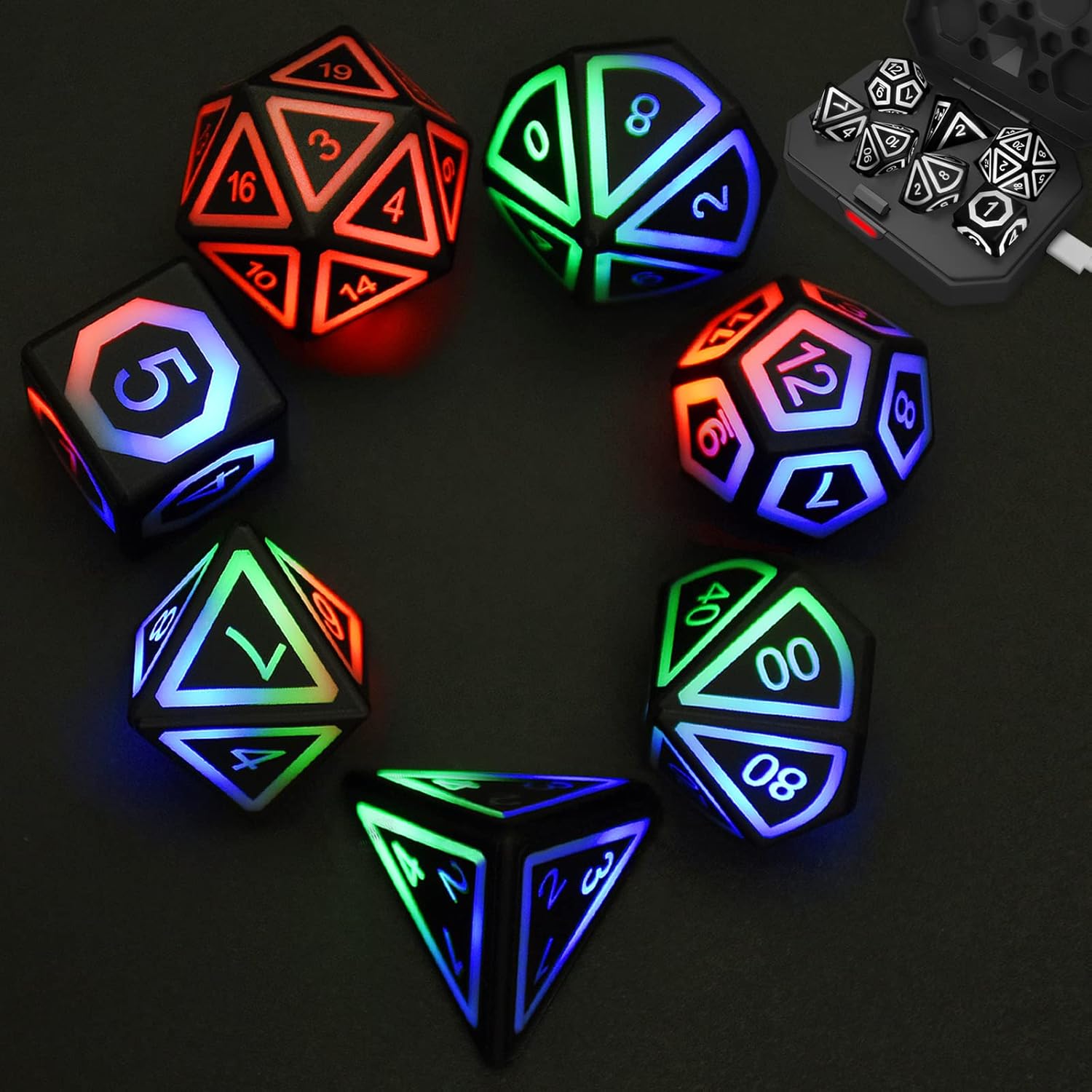 Rechargable DND Dice, Light Up Dice, 7 PCS Glowing Balanced LED Dice ...