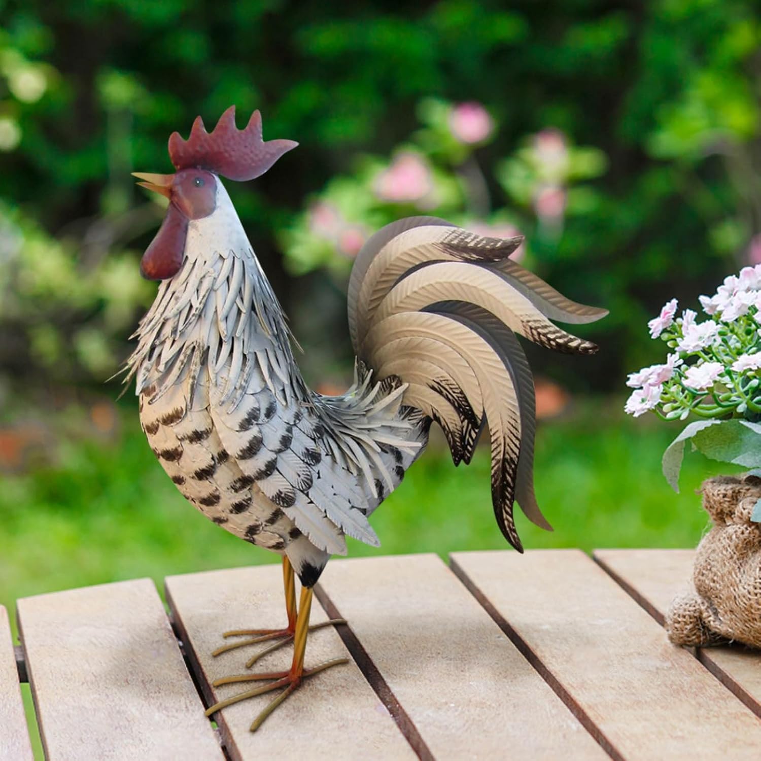 Amazon.com : SAINGACE Metal Rooster Decor Garden Chicken Statue, Rustic ...