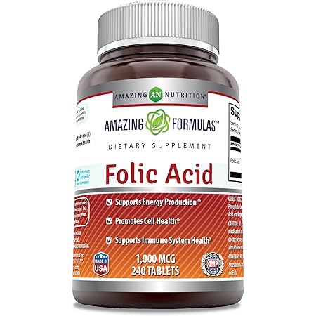 Amazon.com: Amazing Formulas Folic Acid 1000 mcg (1 mg) 240 Tablets ...