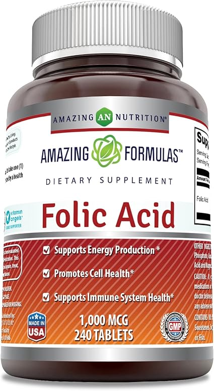 Amazon.com: Amazing Formulas Folic Acid 1000 mcg (1 mg) 240 Tablets ...