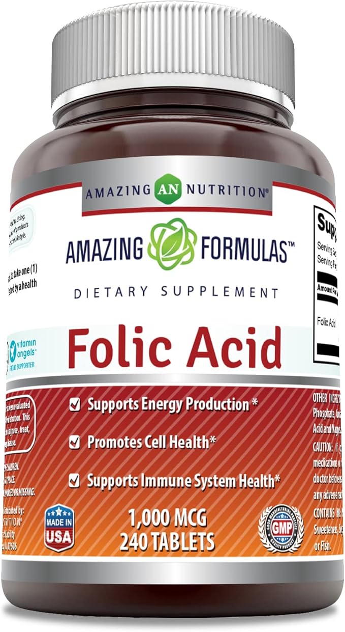 Amazon.com: Amazing Formulas Folic Acid 1000 mcg (1 mg) 240 Tablets ...