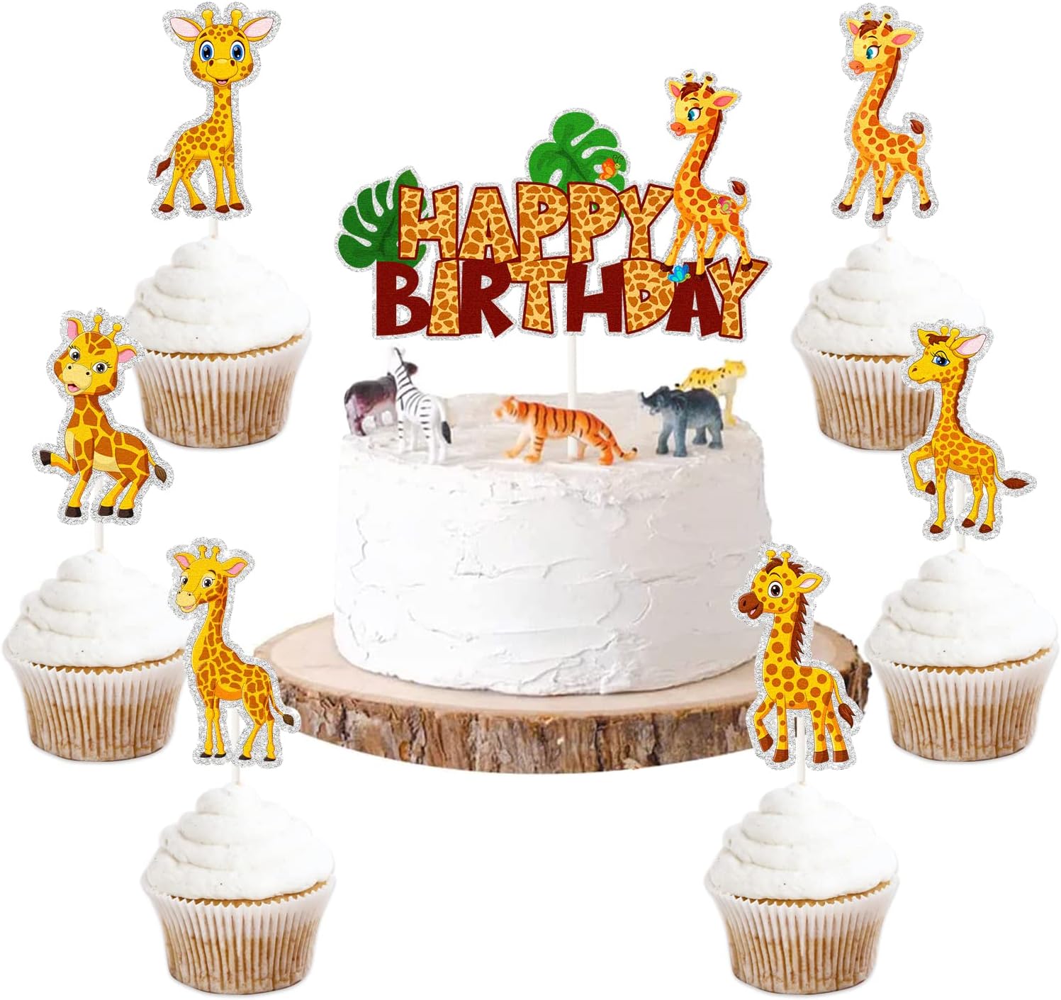 Giraffe Happy Birthday Cupcake Toppers, Giraffe Wild One Baby Boy Girl ...
