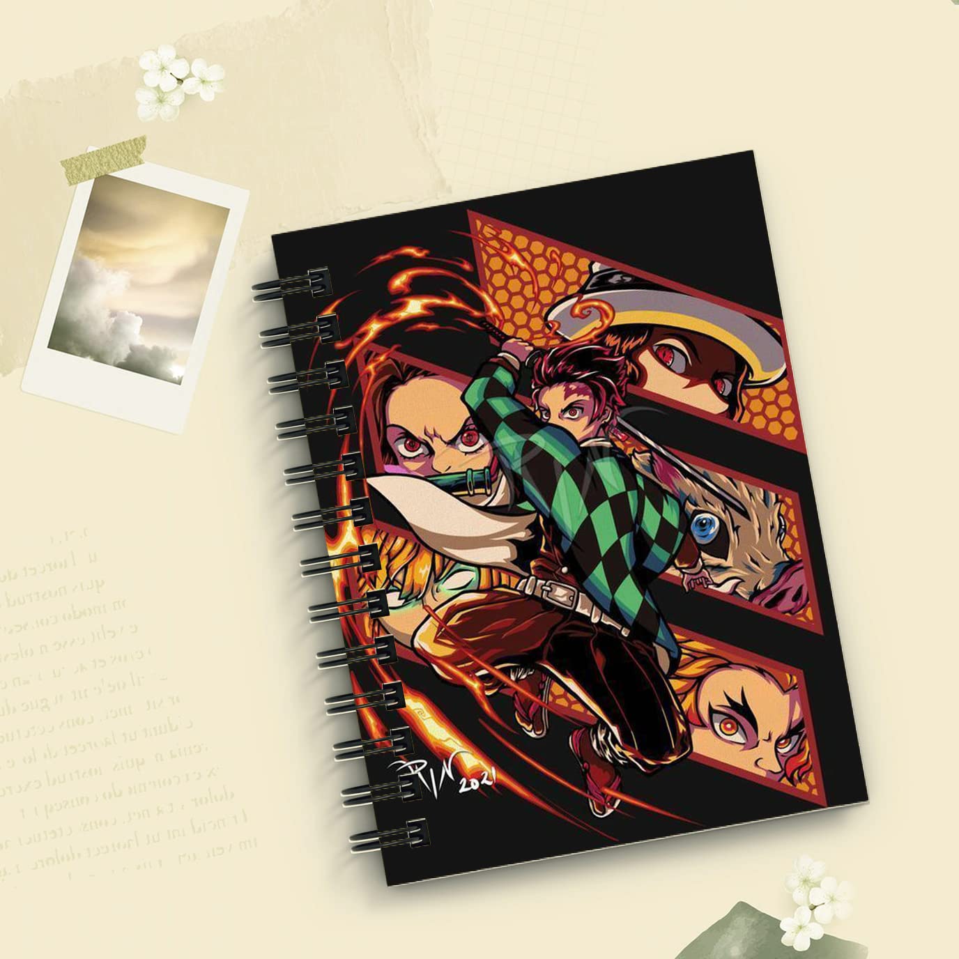 Amber Crafts Demons Slayer Tanjiro Black A5 6 x 9 Inch Spiral Notebook ...