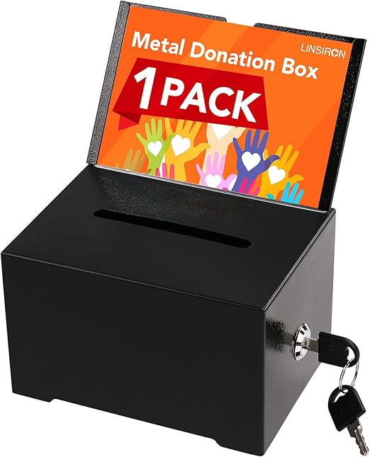Amazon.com: LINSIRON 1Pcs Tip Jar Suggestion Box with Slot and Lock Metal Donation Raffle ...