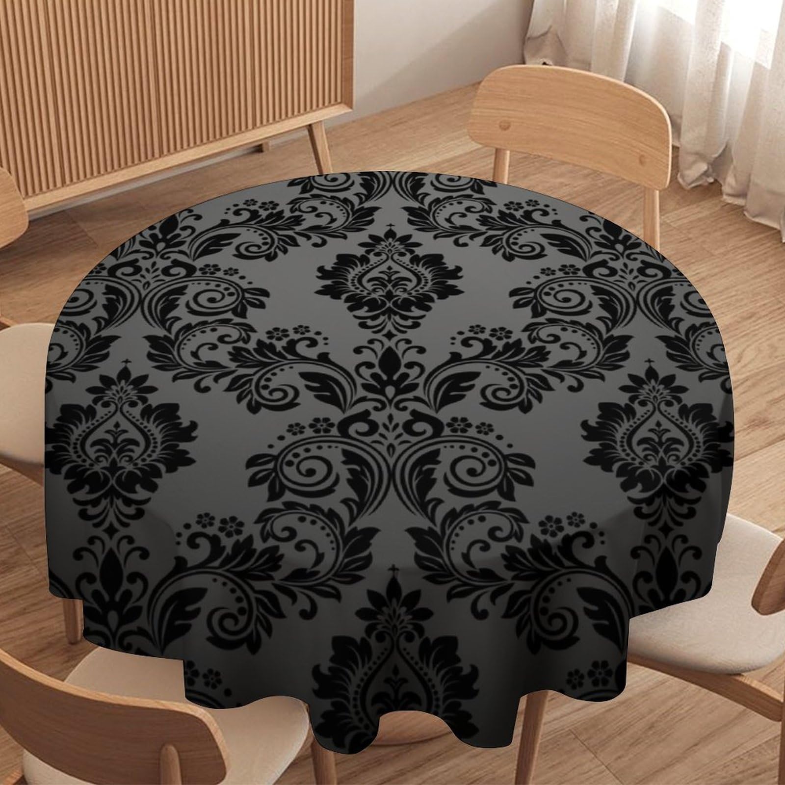 Amazon.com: SHElifestyle Gothic Black Damask Round Tablecloth, Vintage ...